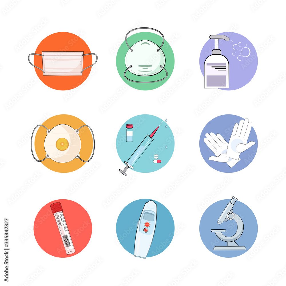 Covid-19. Microbiology. Set. Signs, stickers, icons. Vector isolated ...