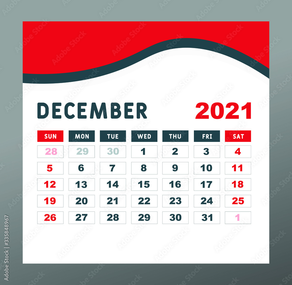 calendar 2021 template. December Page vector for calendar 2021 template ...