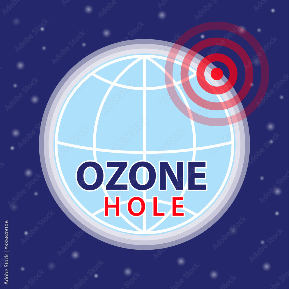 Ozone hole. The depletion of ozone layer. Climate change illustration ...