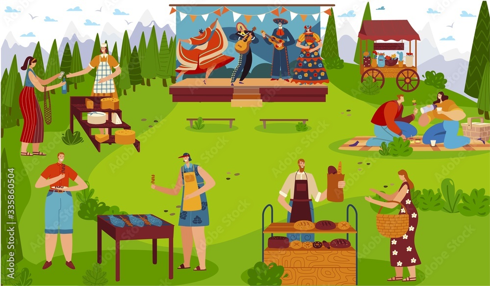 Food festival outdoor, people celebrating traditional cultural event ...