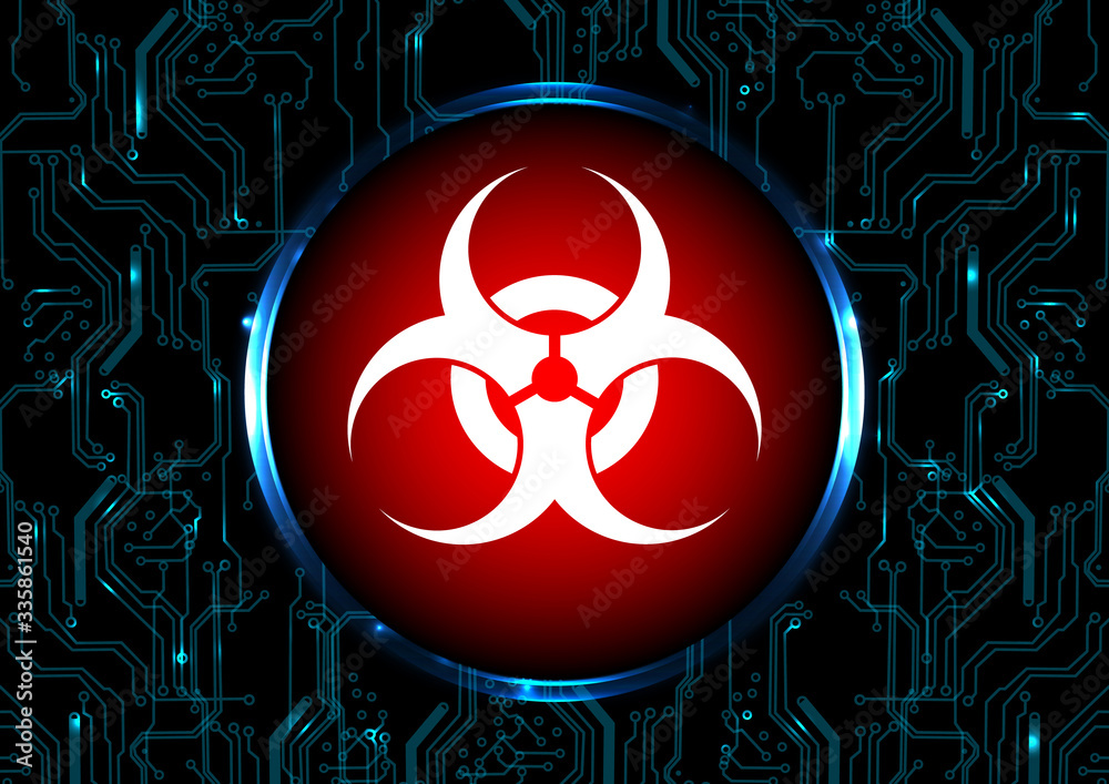 abstract circuit board and biohazard symbol technology concept design ...