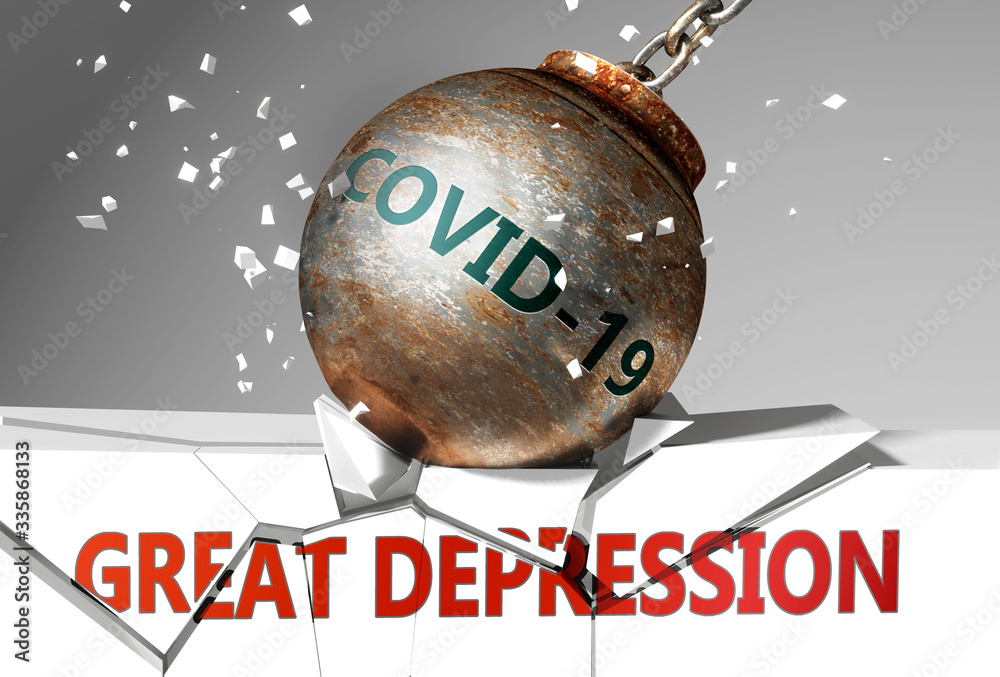 ภาพประกอบสต็อก Great depression and coronavirus, symbolized by the ...