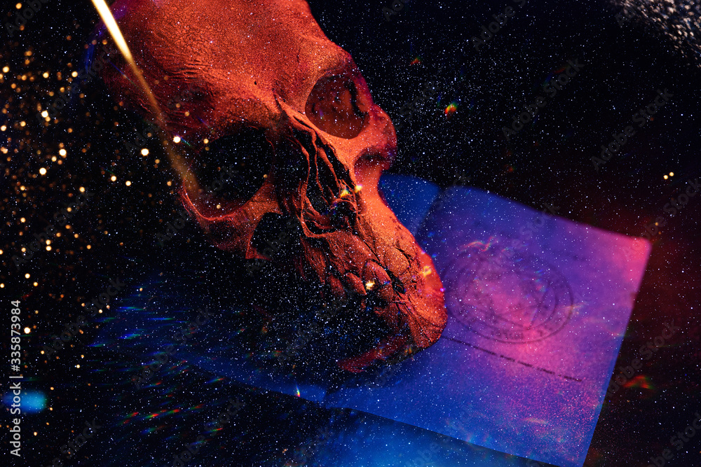 Mystical background with ritual esoteric objects, occultism, fortune ...