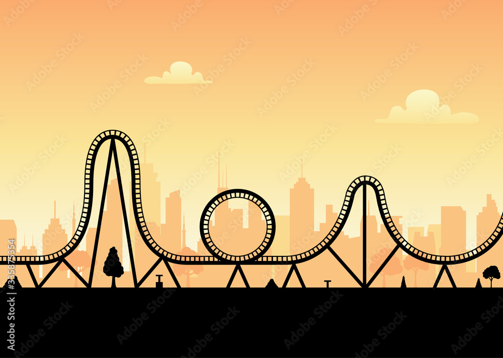 Vector roller coaster ride silhouette park. Rollercoaster icon ...