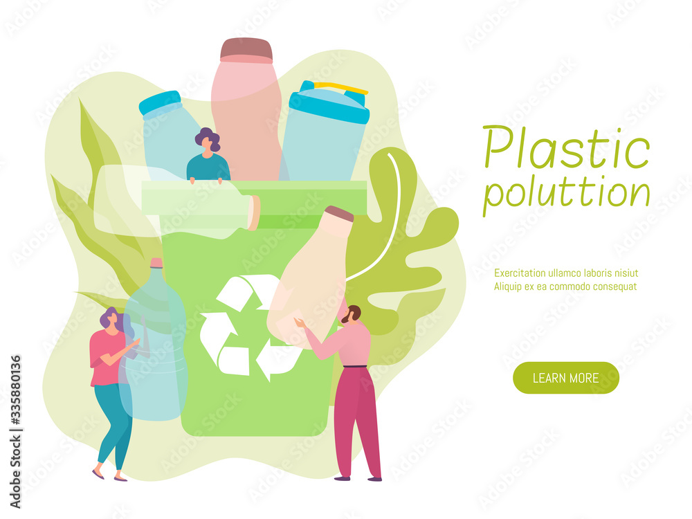 Plastic recycle vector illustration. Cartoon tiny flat woman man ...