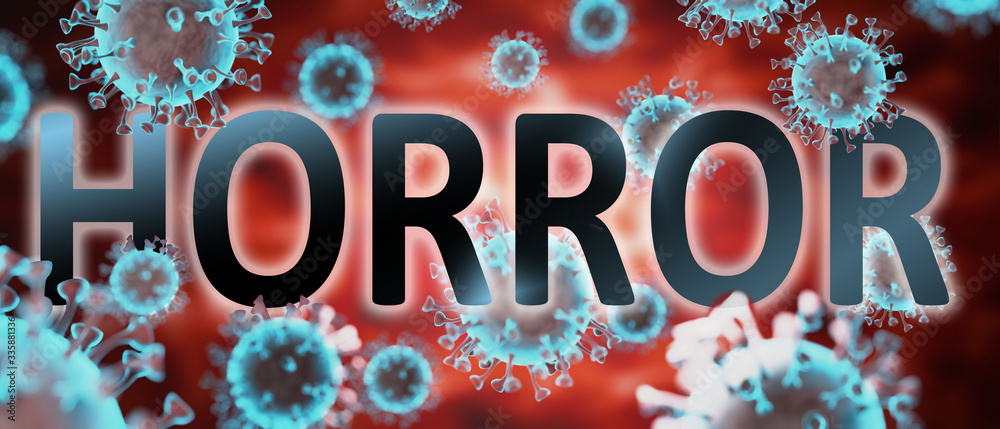 covid and horror, pictured by word horror and viruses to symbolize that ...