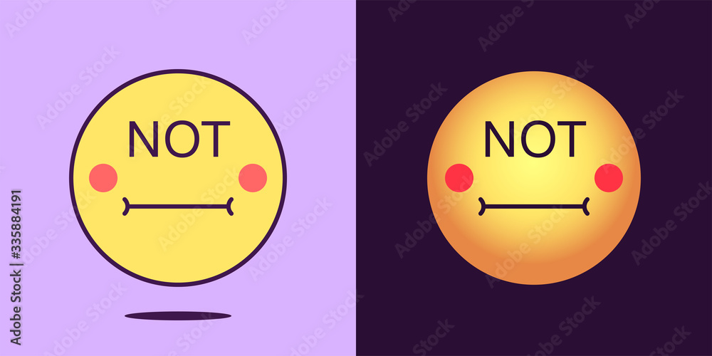 Emoji face icon with phrase Not. Pessimistic emoticon with text Not ...