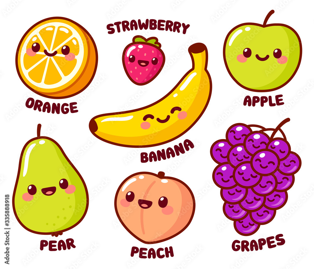 Cute cartoon fruits set Stock Vector | Adobe Stock