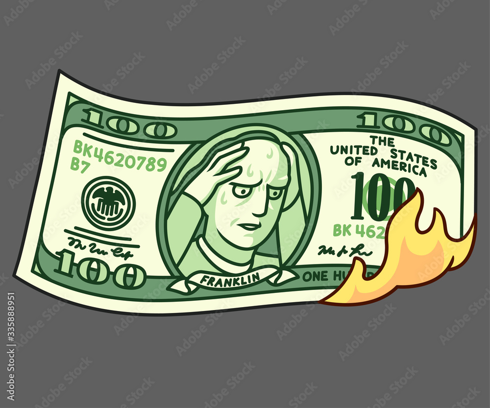 Cartoon dollar bill on fire Stock Vector | Adobe Stock