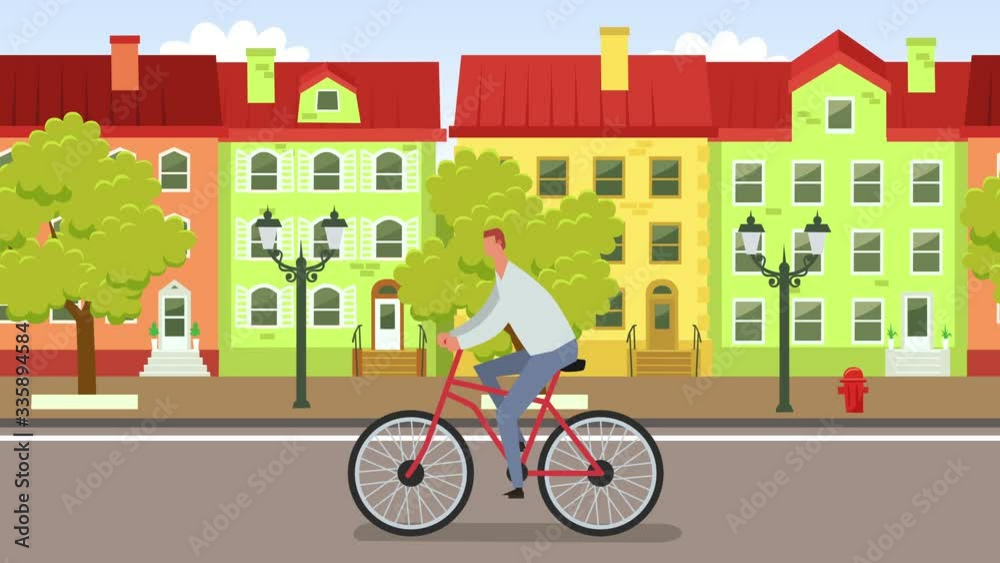 Flat Cartoon Stick Figure Color Man Character Ride Bicycle Around the ...