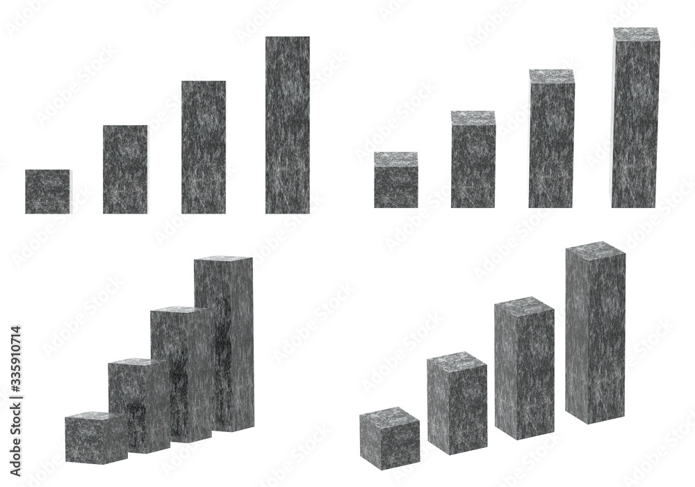 3d concrete chart bar graph set isolated on white background. Business ...
