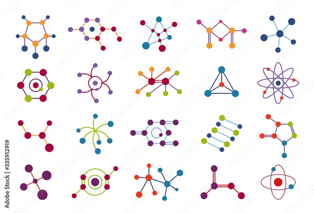 Connected molecules. Color molecular structure, connection model dna ...