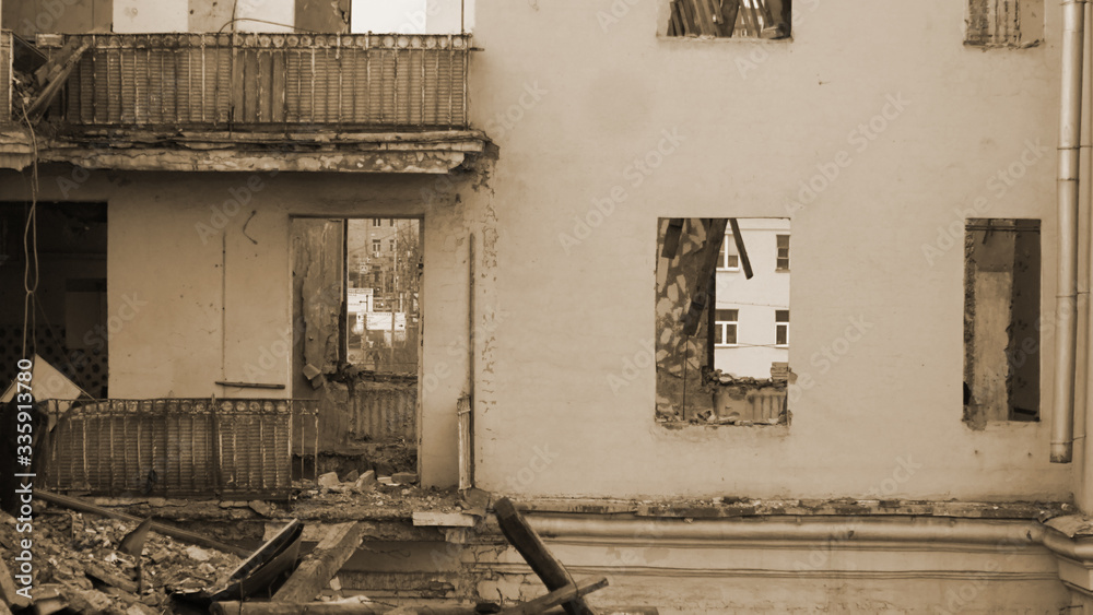 The wreckage and the skeleton of an old building destroyed to make room ...
