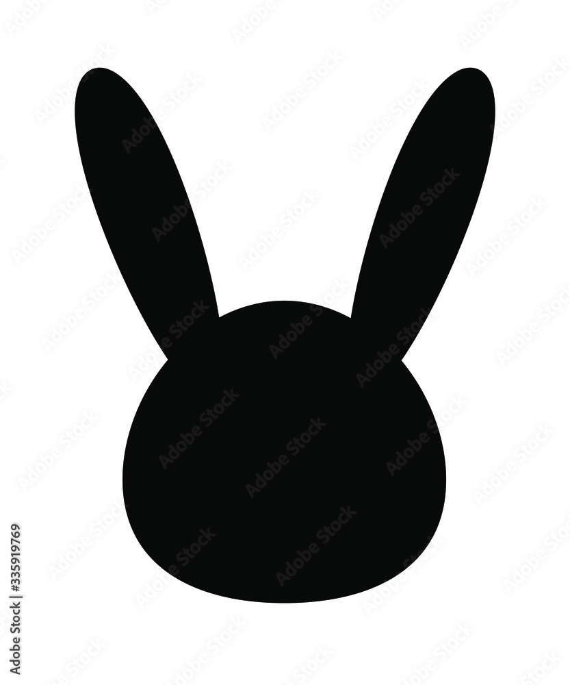 Vector flat black rabbit bunny head silhouette isolated on white ...