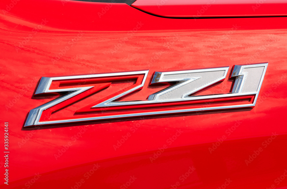 Chevrolet Z71 logo on a red truck. Stock Photo | Adobe Stock