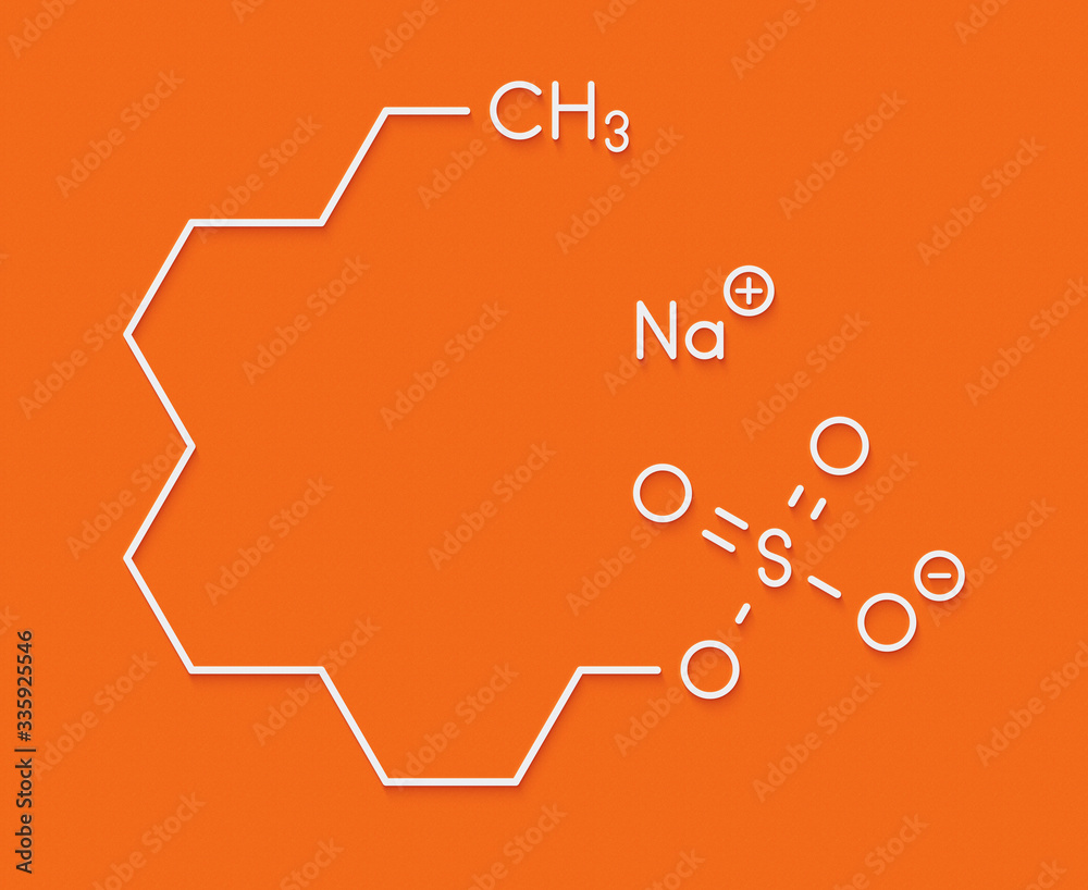 Sodium dodecyl sulfate (SDS, sodium lauryl sulfate) surfactant molecule ...
