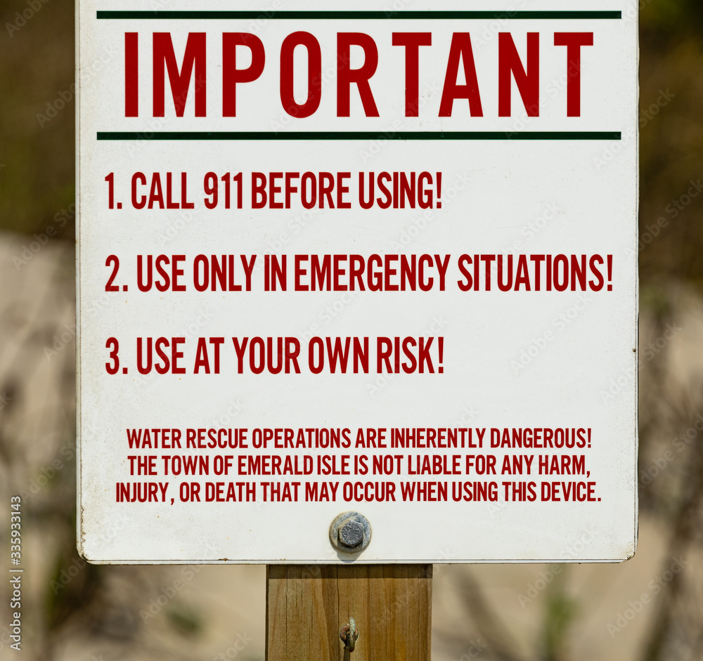 Important beach water rescue sign warning of danger, injury, death ...
