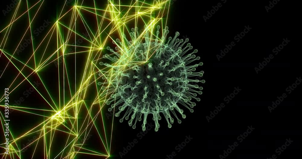 3D model Coronavirus COVID-19 SARS-COV-2 approaching a wireframe ...