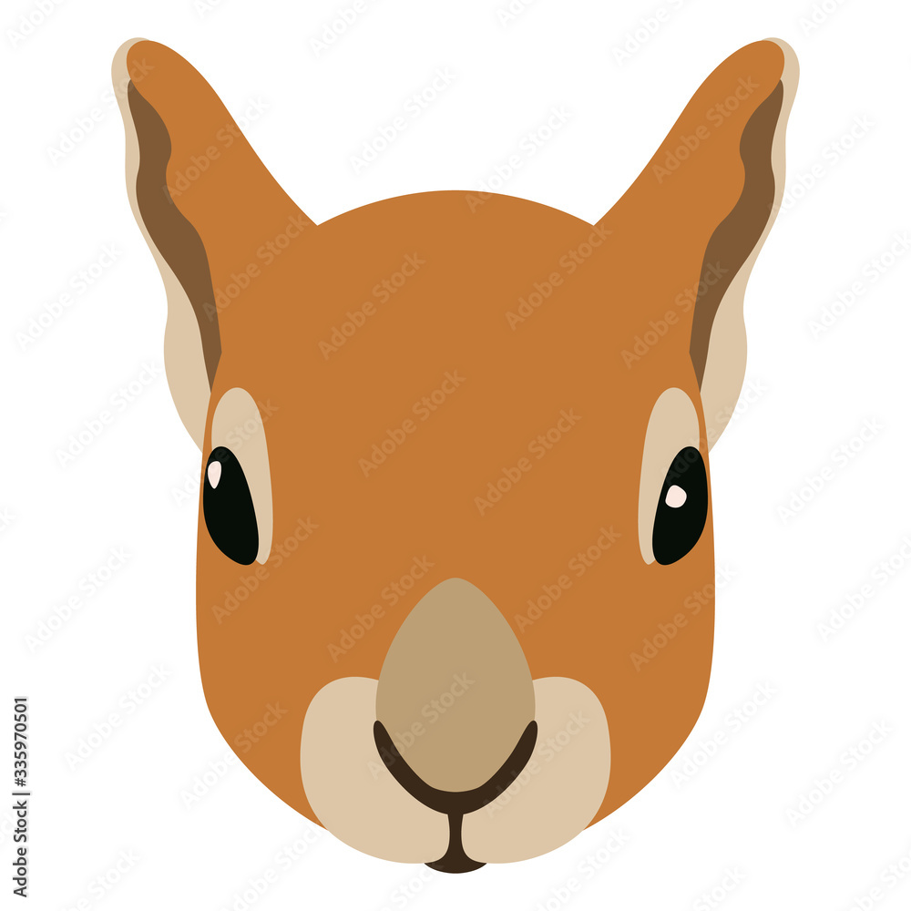 Stylized face of a red squirrel. Rodent mask template. Flat cartoon ...