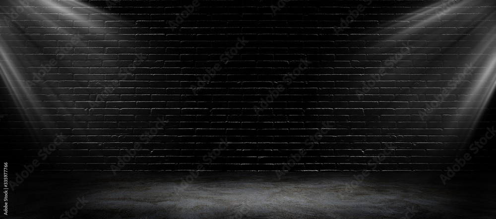 Empty space of Studio dark room black brick wall and spotlight with ...