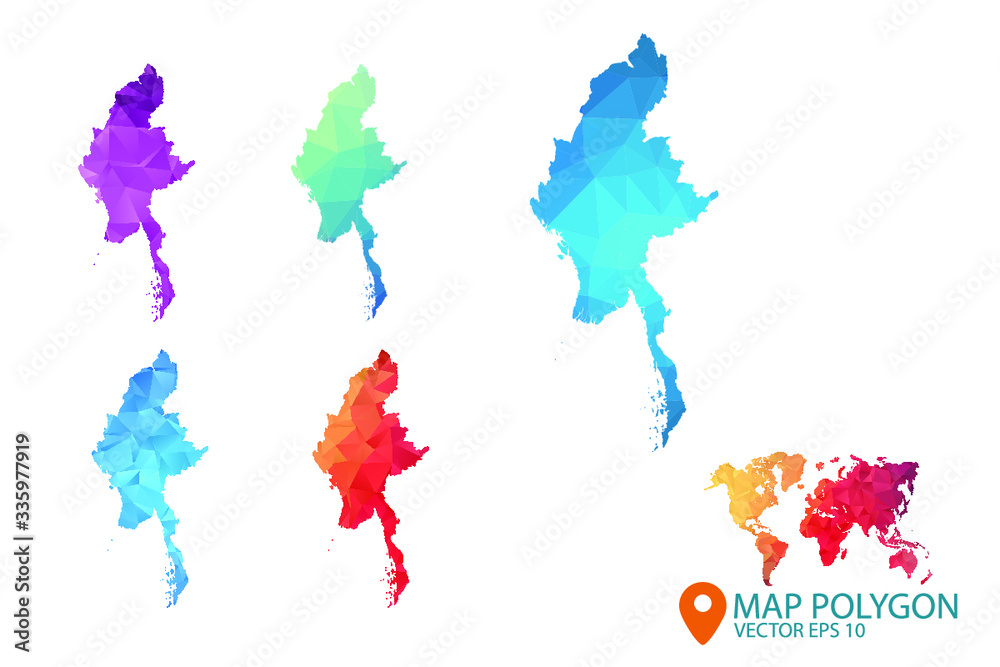 Myanmar Map - Set of geometric rumpled triangular low poly style ...