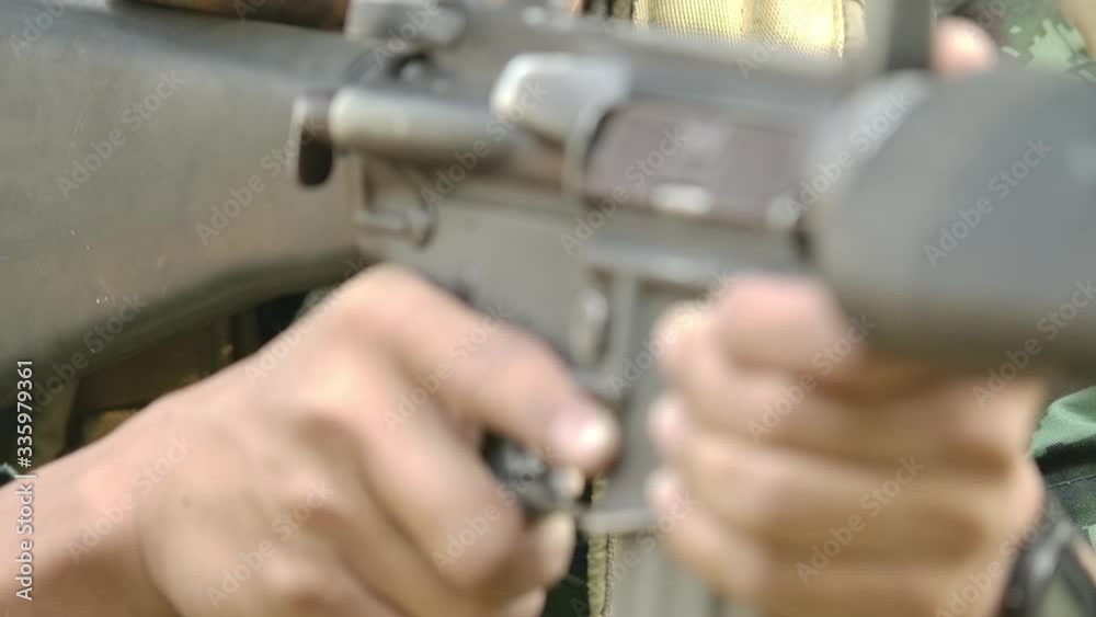 Asian army troop in war wearing military uniform and helmet painting ...