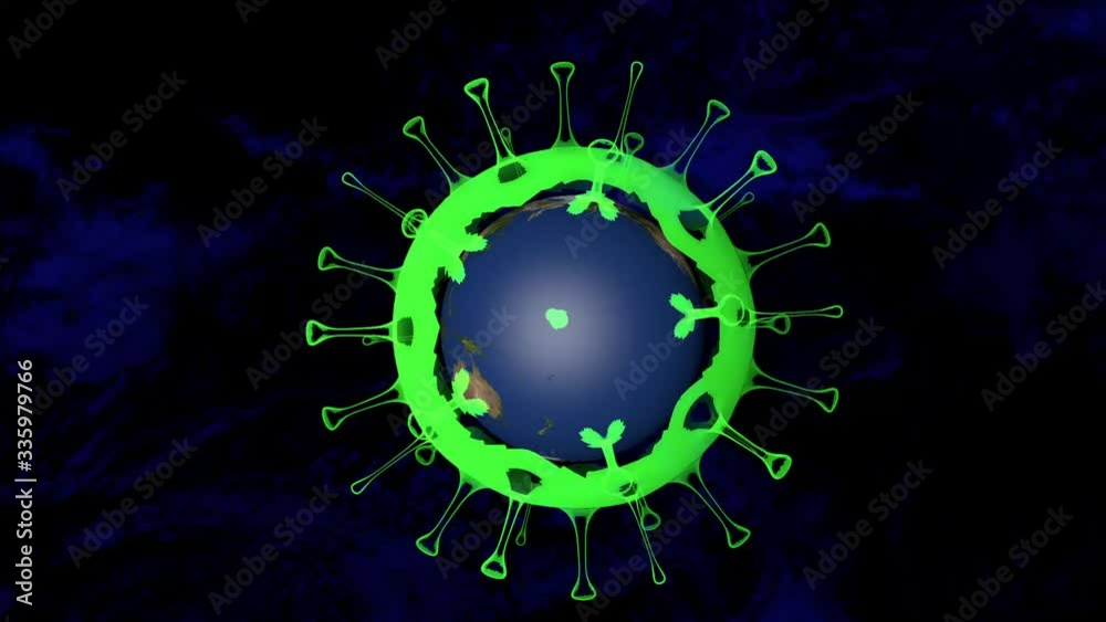 Vidéo Stock Big green virus rotating with absorbed earth inside ...