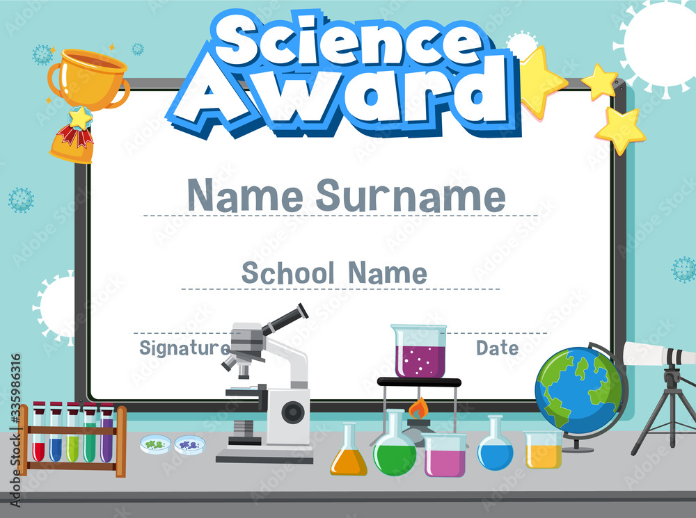 Certificate template for science award with kid in the lab background ...