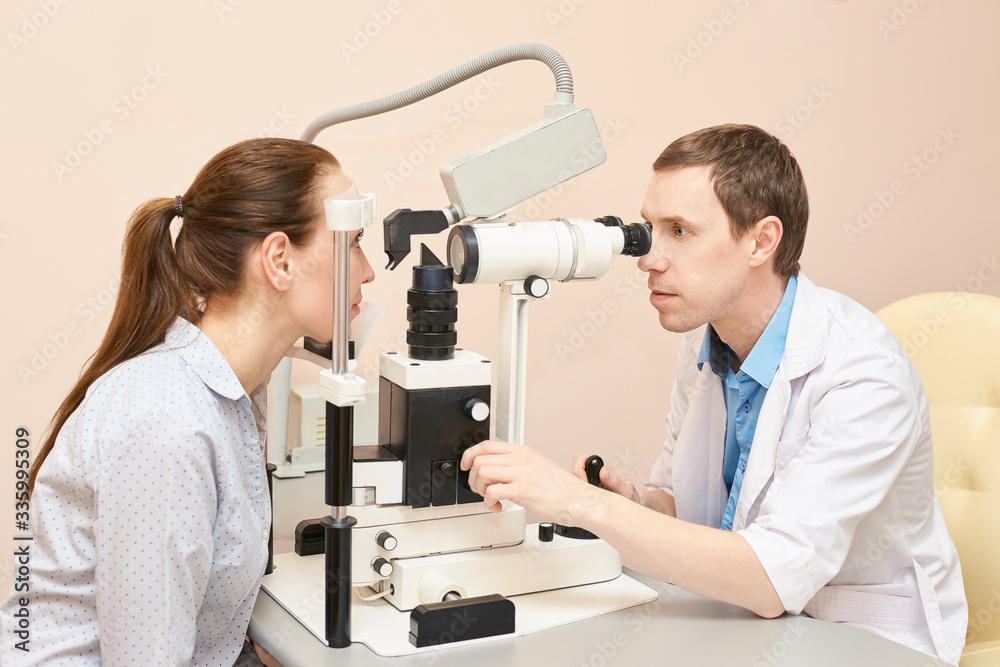 Eye doctor exam patient pressure heath. ophthalmology concept ...