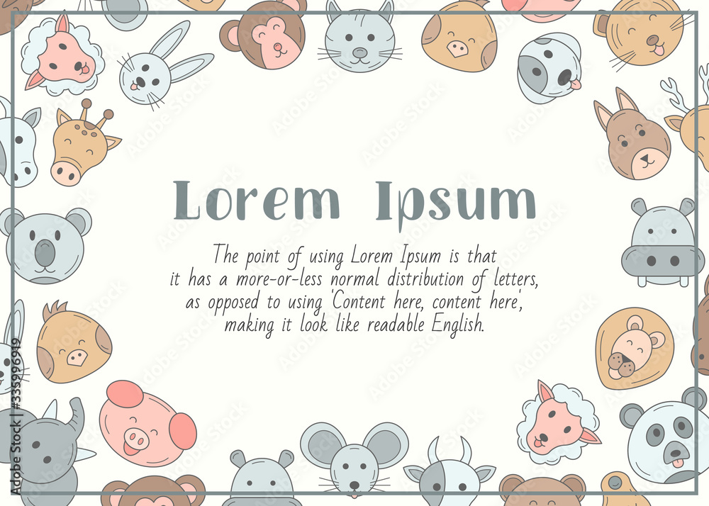 Animal - horizontal card with text and vector color illustrations of ...