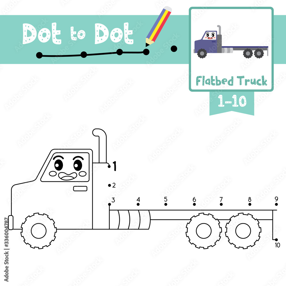 Dot to dot educational game and Coloring book Flatbed Truck cartoon ...