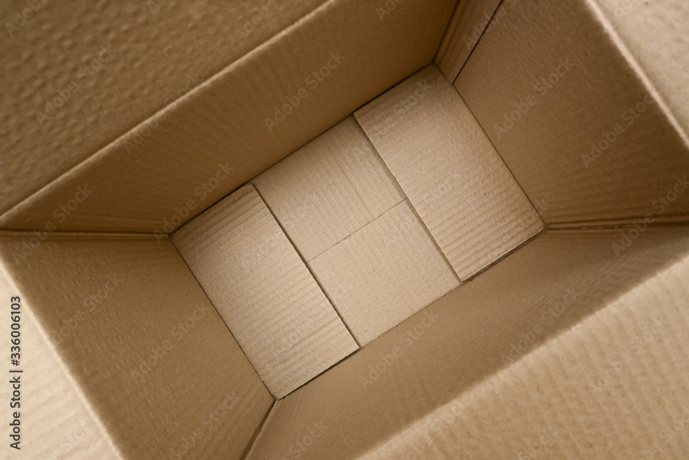 empty inside brown box carton paper package open packing Stock Photo ...