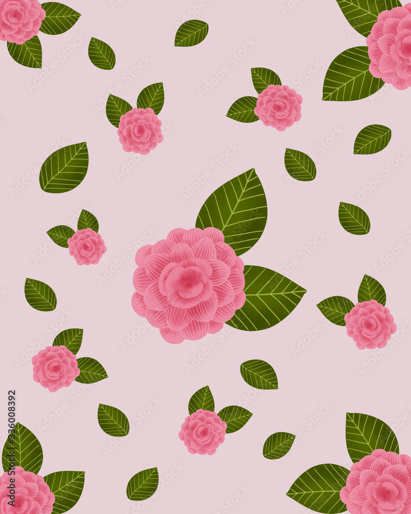 Hand draw Wallpaper Pink Flower illustration Stock Illustration | Adobe ...