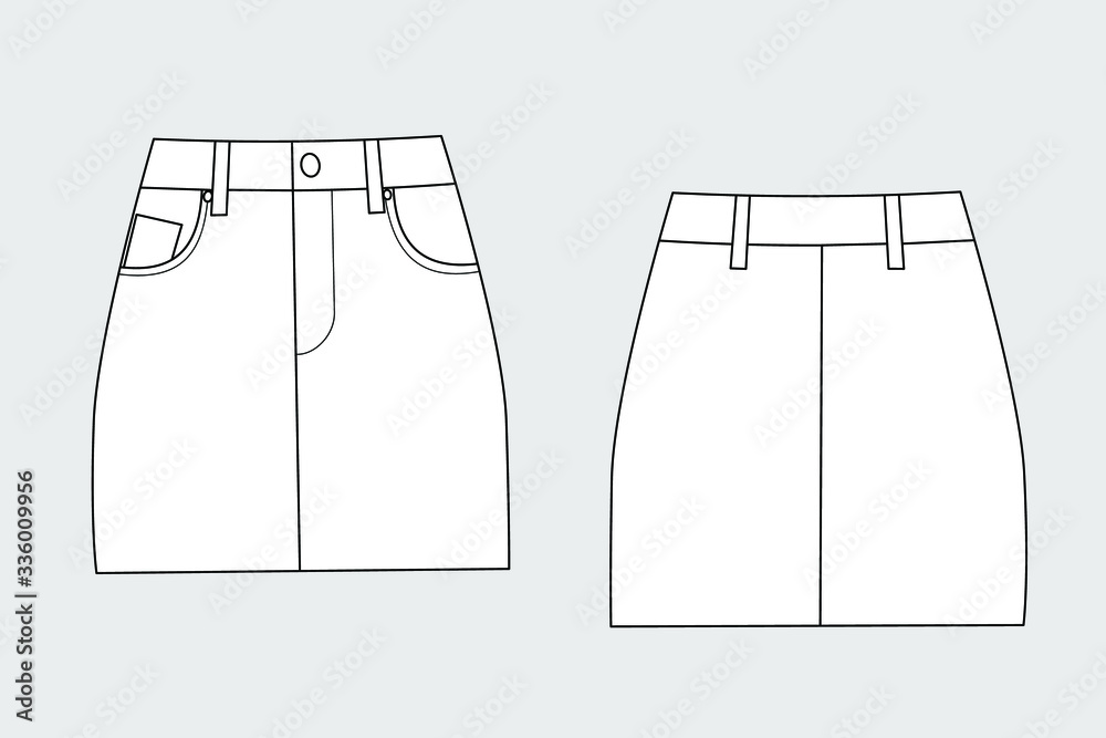 Skirt vector template isolated on a grey background. Front and back ...