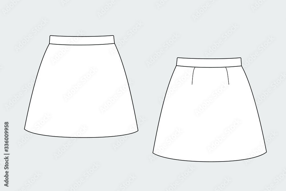 Female skirt vector template isolated on a grey background. Front and ...