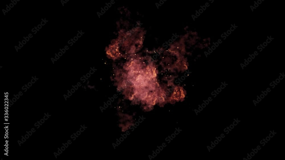 Fire and smoke burst explosion and move around the center on green ...