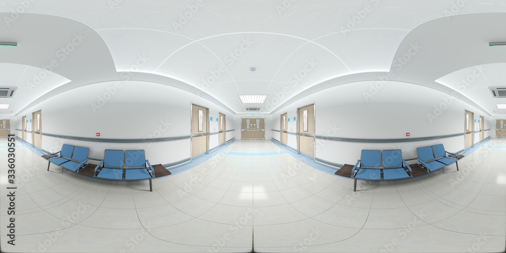 High resolution HDRI panoramic view of a hospital corridor. 360 ...