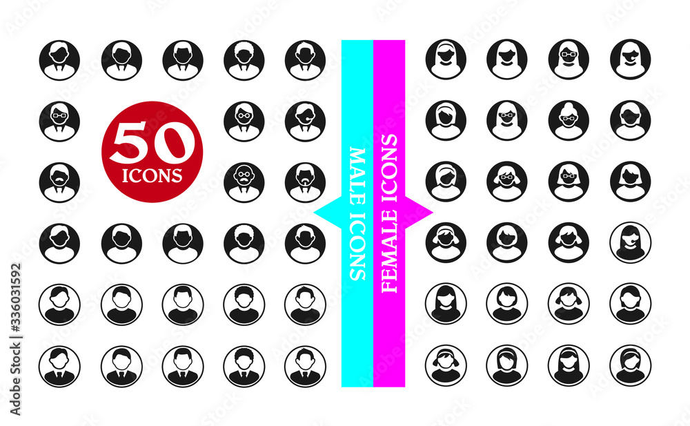 50 Male Female Icon set vector Illustration Stock Vector | Adobe Stock