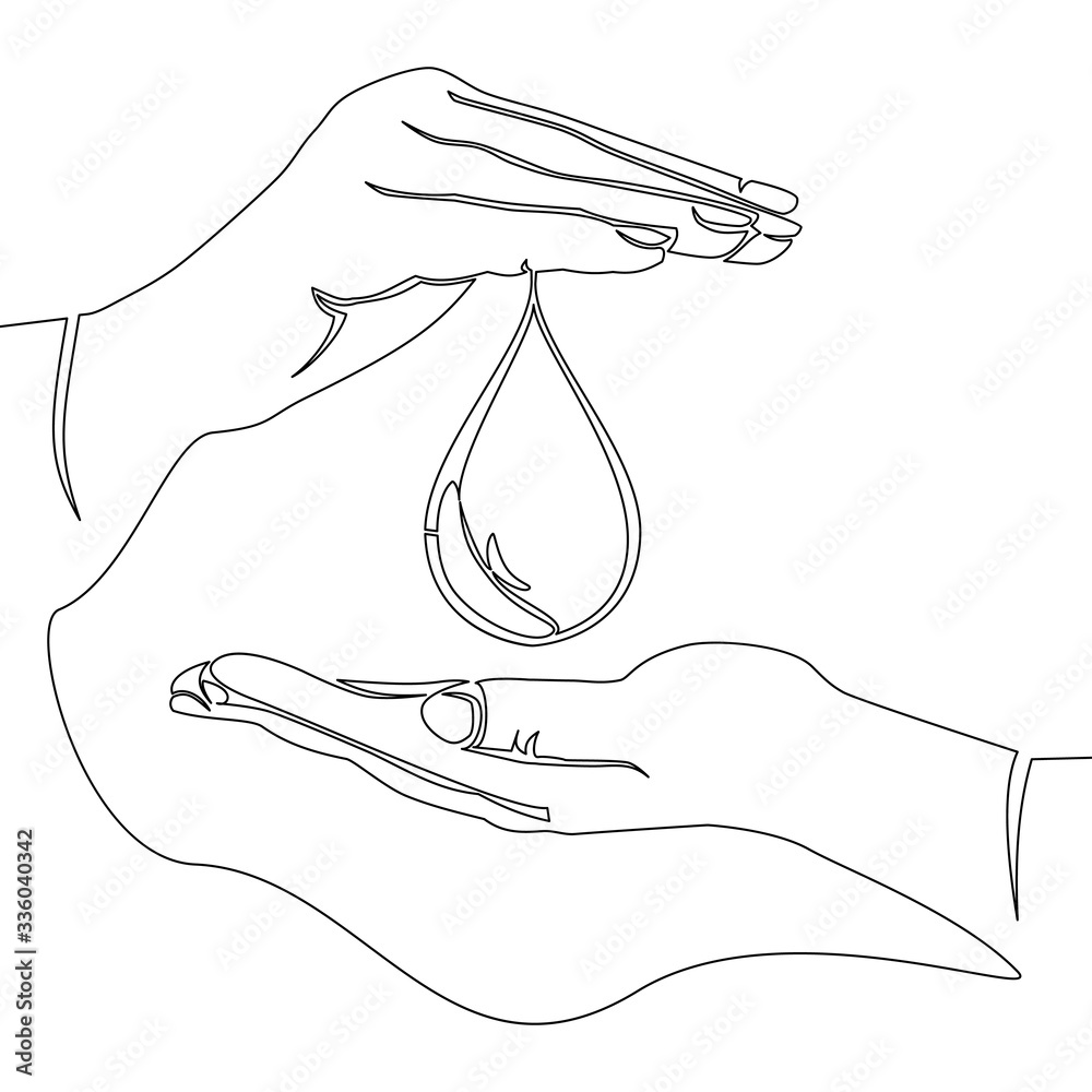Continuous line water drop between hands concept Stock Vector | Adobe Stock