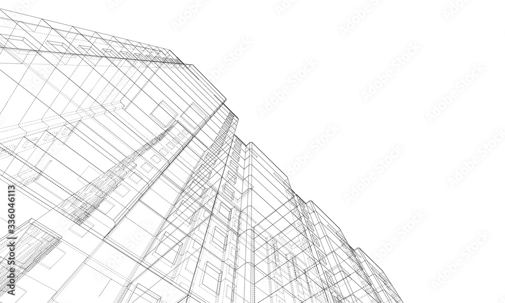 Vector wire-frame model of a multi-storey building Stock Vector | Adobe ...