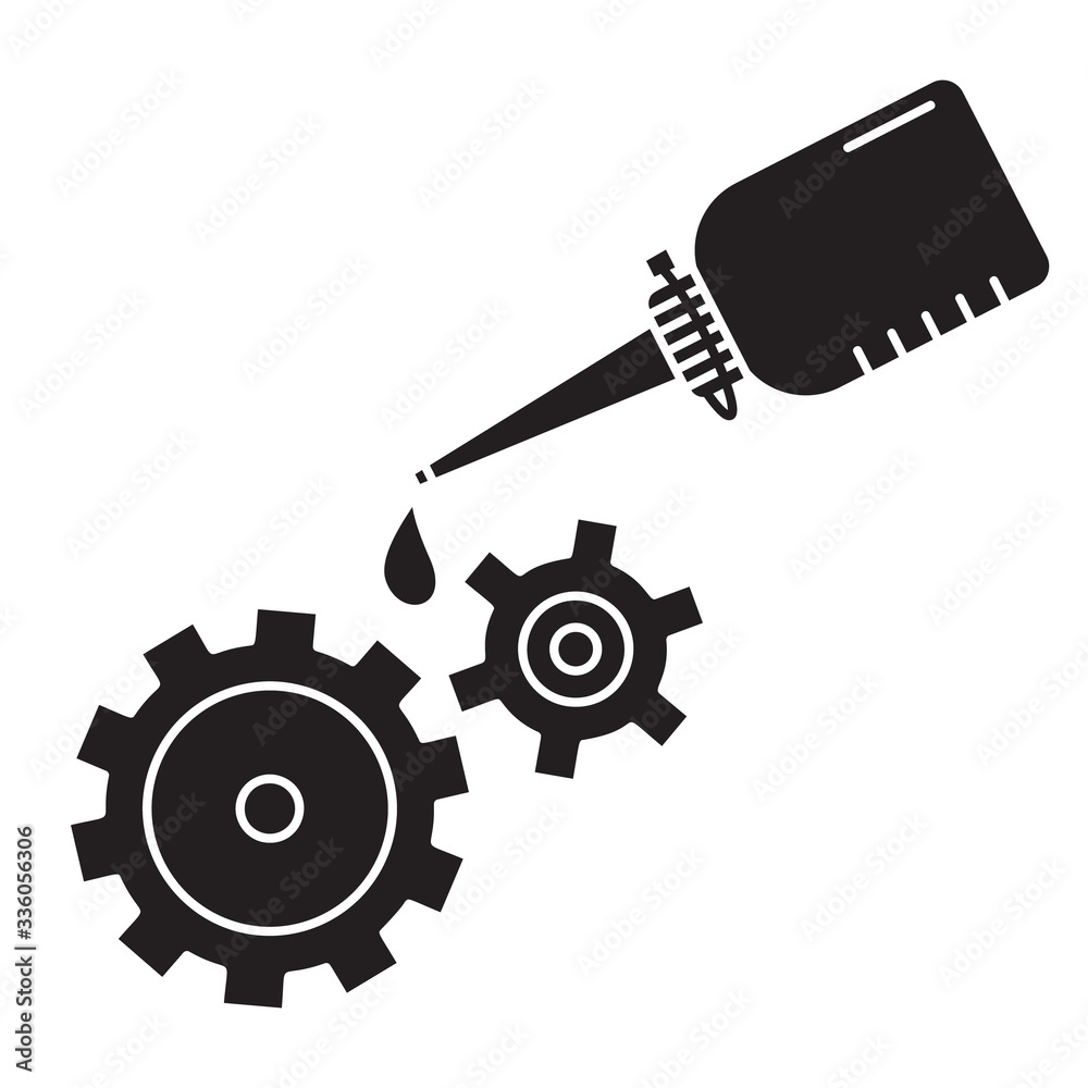 Cutout silhouette Oiler with dripping drop of oil lubricating two ...