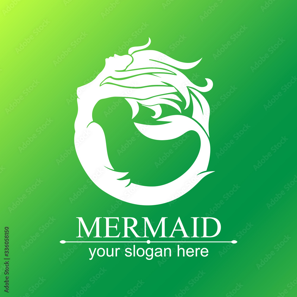 Mermaid logo. Brand template vector illustration. Siren and marine girl ...