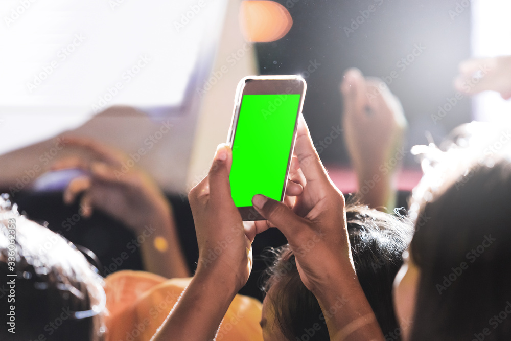 Hands of audience crowd people taking photo with mobile smart phone ...