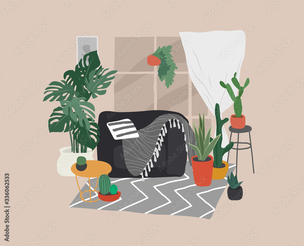 Girl girl sitting and resting on the couch with a cat and coffee. Daily ...