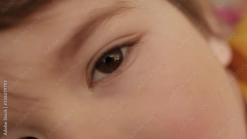 Eye of Child Looking at Camera Close Up. Portrait Closeup of Little ...