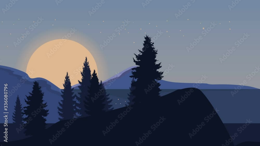 Animated cartoon background. Looped animation of mountain landscape ...