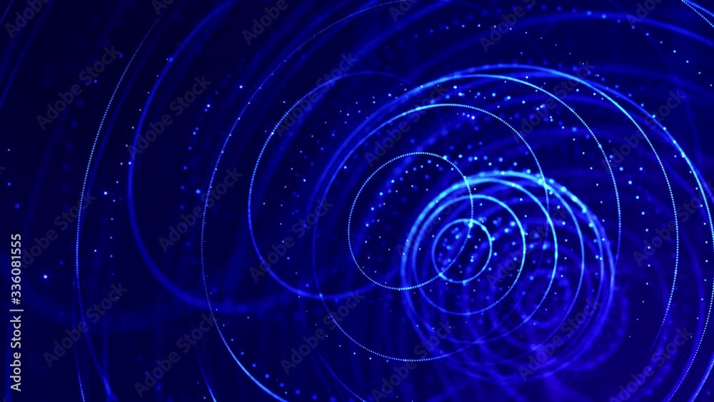 4k looped science fiction particle background with bokeh and light effects. Glow blue particles ...