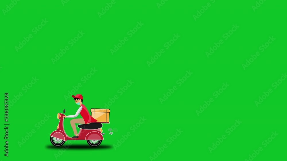 Delivery service footage. Cartoon young man riding on green screen ...