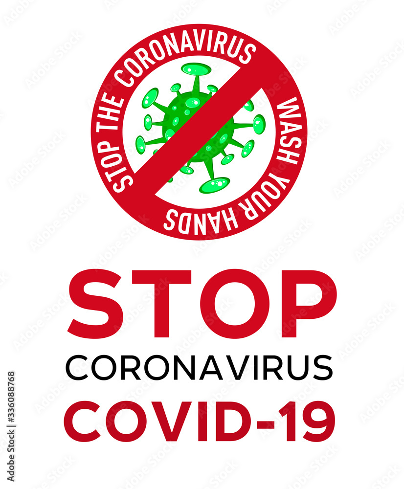 Cartoon concept STOP coronavirus logo green COVID-19 nCov 2019 virus ...