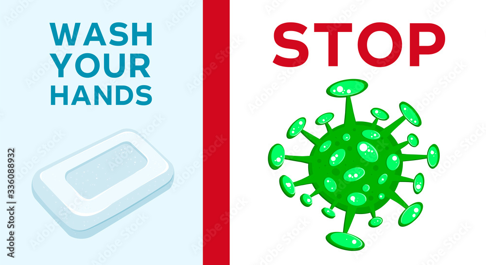 Cartoon concept STOP coronavirus COVID-19 nCov 2019 virus vector ...